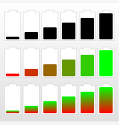 Battery level indicator symbol set from low to Vector Image
