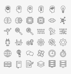 Machine learning line web glyph icons Royalty Free Vector