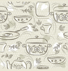 Seamless Patterns with different tableware Vector Image