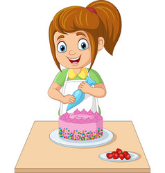 Cartoon little girl holding a birthday cake Vector Image