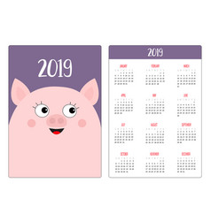 2019 pig year monthly calendar Royalty Free Vector Image