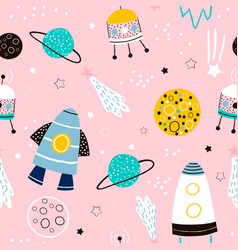 Childish seamless pattern with hand drawn space Vector Image