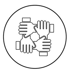 Four hand holding together team work concept icon Vector Image