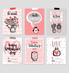 Valentines day lettering design set with hand Vector Image