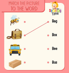 Word to picture matching worksheet for children Vector Image