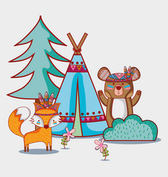 Set cute animal tribal in forest Royalty Free Vector Image