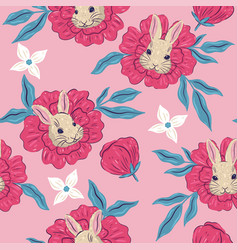 Hello spring bunny set cute rabbit bloom Vector Image