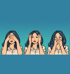 Three wise monkey cartoon Royalty Free Vector Image