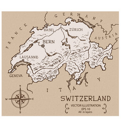 Map switzerland with landmarks Royalty Free Vector Image