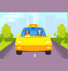 Happy male driver rides car driving trip taxi Vector Image