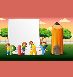 Border template with children playing at park Vector Image
