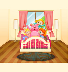 Girl making bed in pink bedroom Royalty Free Vector Image
