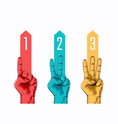 Set counting one two three hand sign Royalty Free Vector