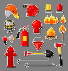 Background with firefighting sticker items fire Vector Image