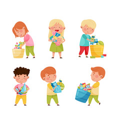Cute little boys and girls cleaning up his toys Vector Image