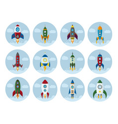 Retro space rocket ship icon set in a flat Vector Image