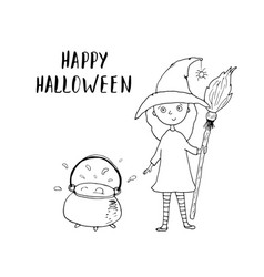 Cute fluffy ferret in the black witch hat flying Vector Image
