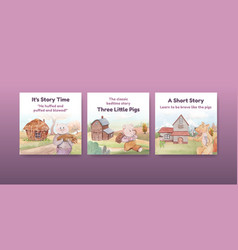 Banner template with cute three little pigs Vector Image