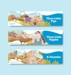Banner template with cute three little pigs Vector Image