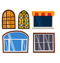 Different types house windows elements flat style Vector Image