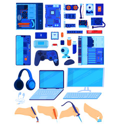 Computer parts isometric set isolated on white Vector Image