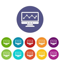 Graph in computer screen icons set Royalty Free Vector Image