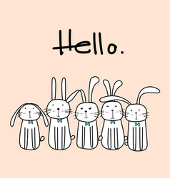 Hand drawn cute bunny with say hello Royalty Free Vector