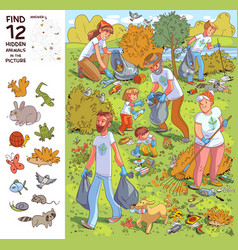 Girl sleeping with their pets in bed find hidden Vector Image