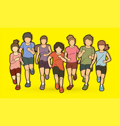 Group children running together cartoon graphic Vector Image