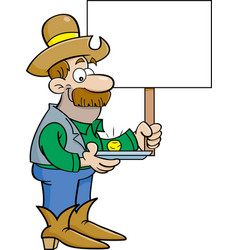 Cartoon cowboy holding a sign Royalty Free Vector Image