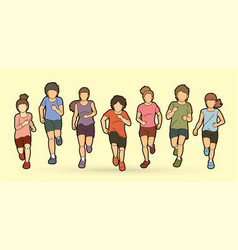 Group children running together cartoon graphic Vector Image