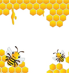 Honeycomb frame cute bees honey drip Royalty Free Vector