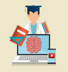 Laptop computer with easy learning icons Vector Image