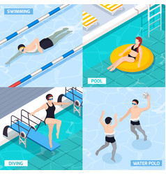 Swimming pool isometric flowchart Royalty Free Vector Image