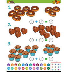 Counting game with donuts math worksheet for kids Vector Image