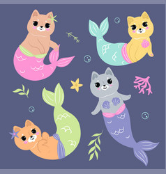 Big set with a mermaid and sea animals Royalty Free Vector