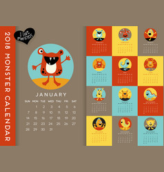 2020 monthly calendar with cute monsters Vector Image