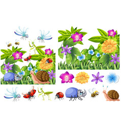 Many insect flying in flower garden Royalty Free Vector
