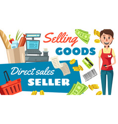 Supermarket cashier or seller profession poster Vector Image