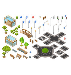 Isometric city constructor with 3d elements Vector Image