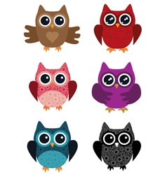 Set of birds and owls isolated on white Royalty Free Vector