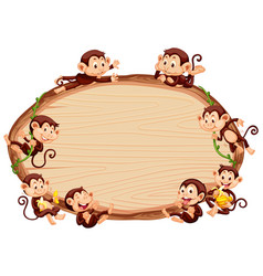 Border template with cute monkeys on grass Vector Image