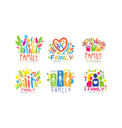 Family original design labels collection colorful Vector Image
