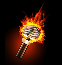 Fire burning microphone on black background Vector Image