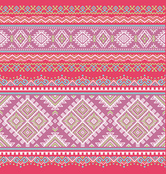 Aztecs seamless pattern on hot color with bird Vector Image