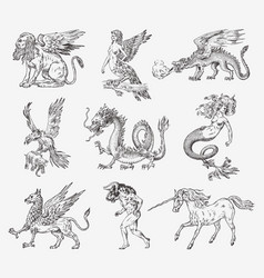 Set mythological animals mermaid minotaur Vector Image