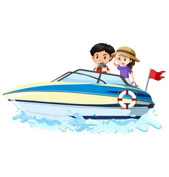 A couple standing on speed boat isolated Vector Image