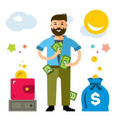 Wealth symbols flat style colorful cartoon Vector Image