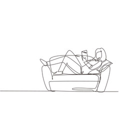 Continuous line drawing woman girl sitting Vector Image