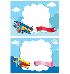 Border template with airplane flying with pink Vector Image